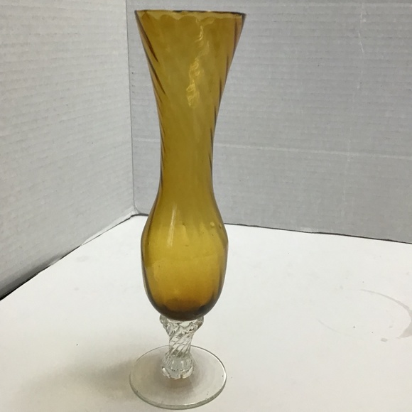 Accents | Vintage Amber Glass Bud Vase Fluted Vase With Twisted Stem ...
